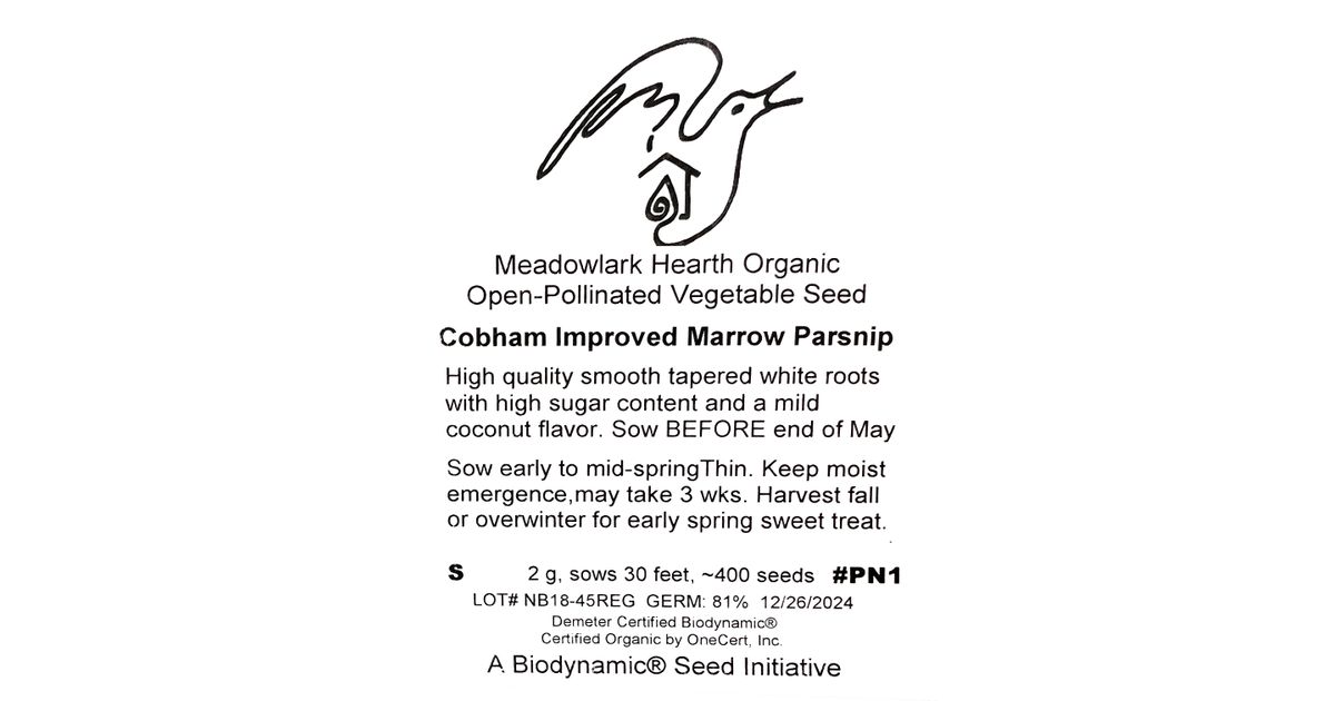 Meadowlark Hearth Parsnip Seed, Cobham Marrow, Organic - Azure Standard