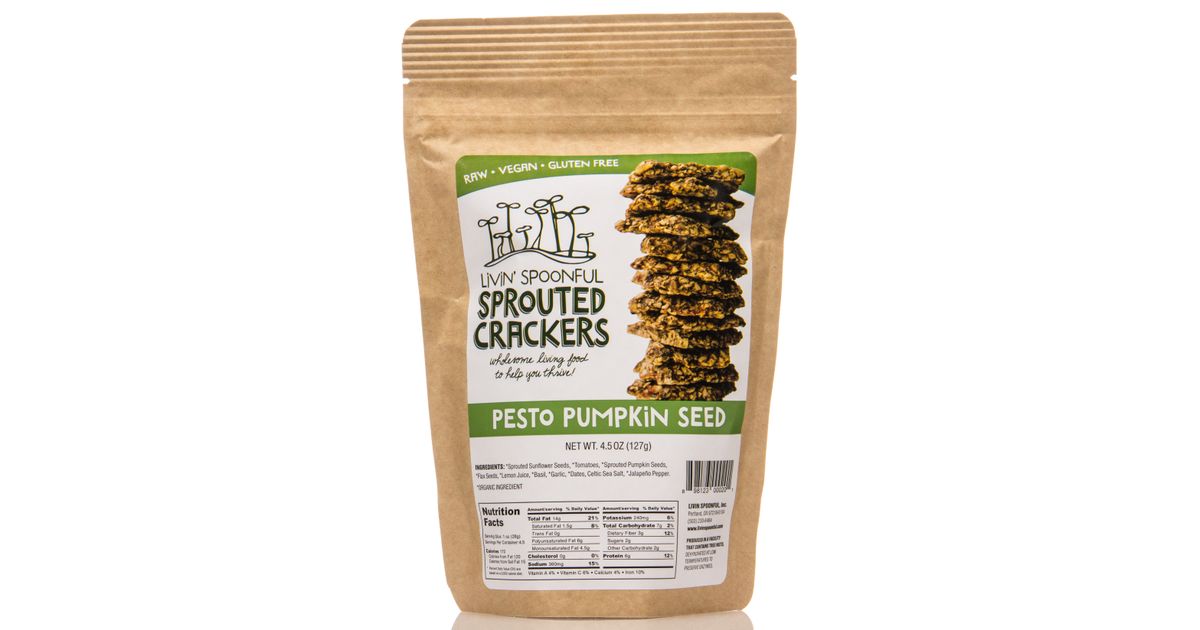 Livin' Spoonful Sprouted Crackers, Pesto Pumpkin Seed - Azure Standard