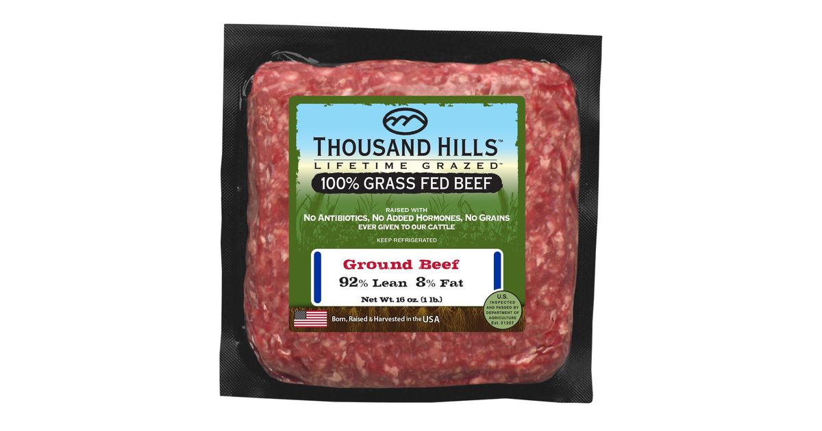 Thousand Hills Ground Beef, 92/8, Grass-Fed, Frozen - Azure Standard