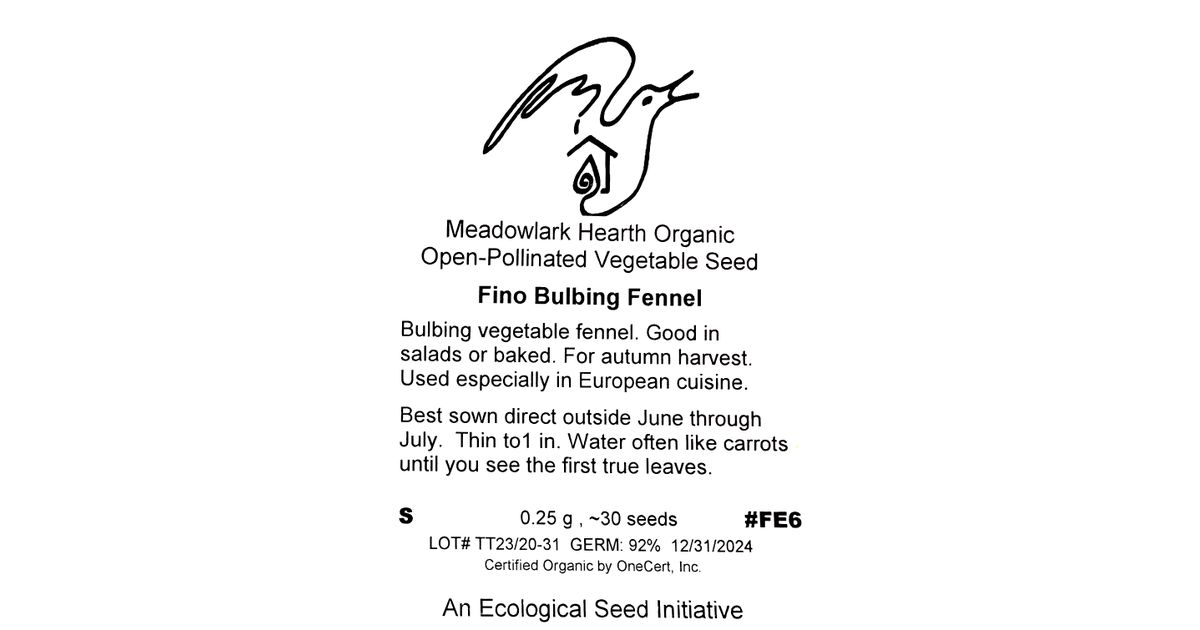 Meadowlark Hearth Fino Bulb Fennel Seed, Organic - Azure Standard