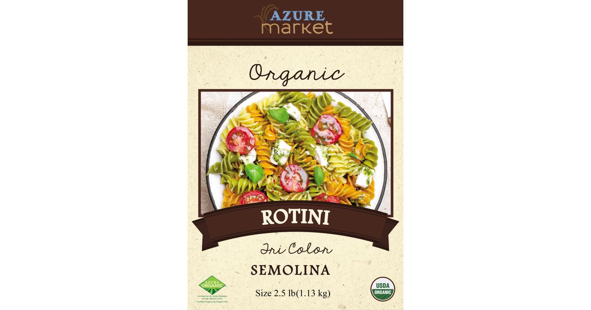 Azure Market Organics Rotini, Tri Color, Semolina, Organic - Azure Standard