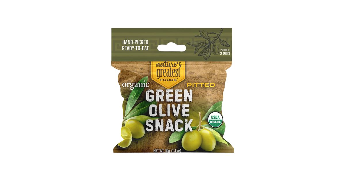 Nature's Greatest Foods Green Olive Snack, Pitted, Organic - Azure Standard