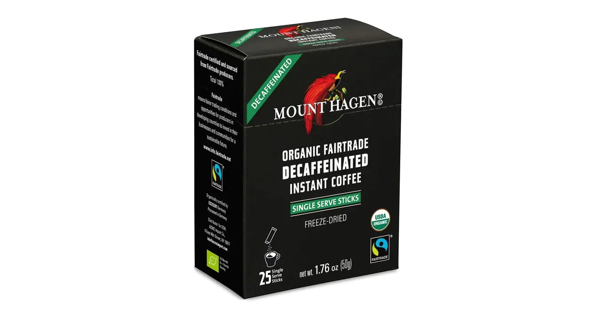 Mount Hagen Instant Coffee, Single-Serve Sticks, Freeze-Dried, Decaf ...