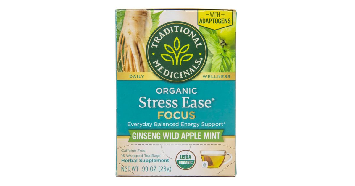 Traditional Medicinals Stress Ease Focus, Ginseng Wild Apple Mint Tea ...