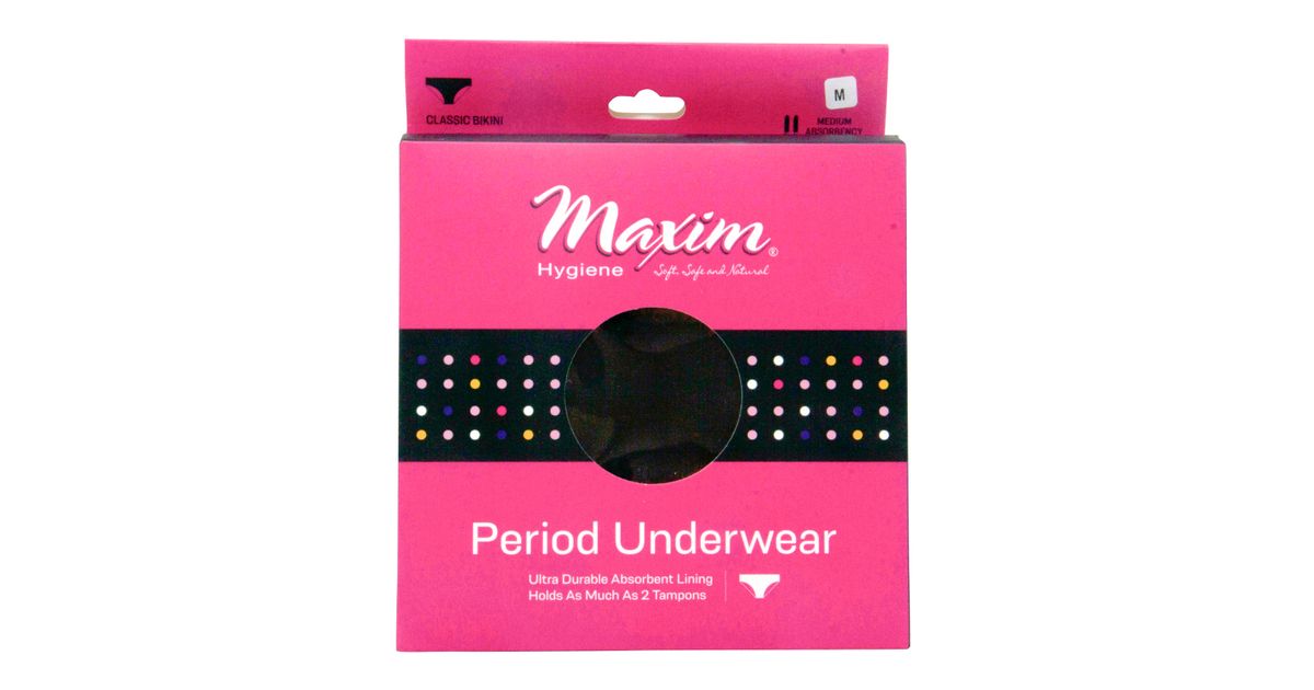 Maxim Hygiene Products Period Underwear, Classic Bikini, Black, Medium ...