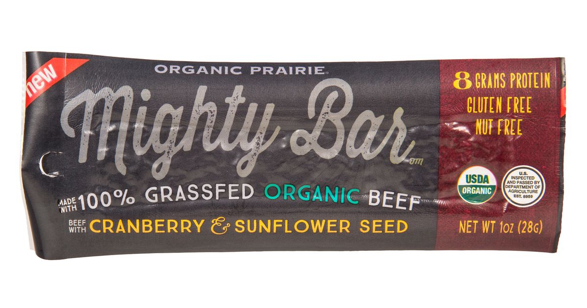 Organic Prairie Mighty Beef Bar, Cranberry and Sunflower, Grass-fed ...