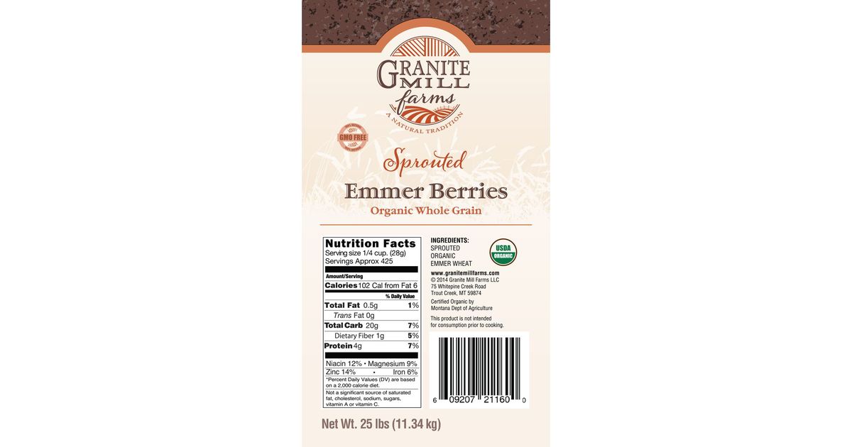 Granite Mill Farms Sprouted Emmer Berries, Organic - Azure Standard