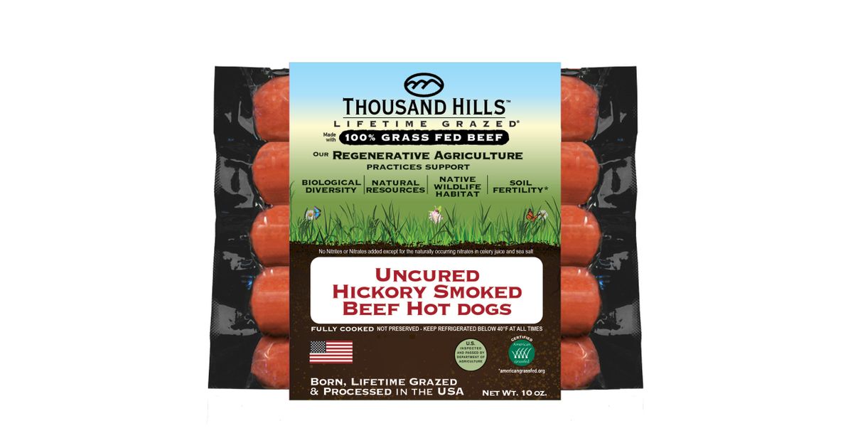 Thousand Hills Hot Dogs, Beef, Uncured, Frozen, Grass-Fed - Azure Standard