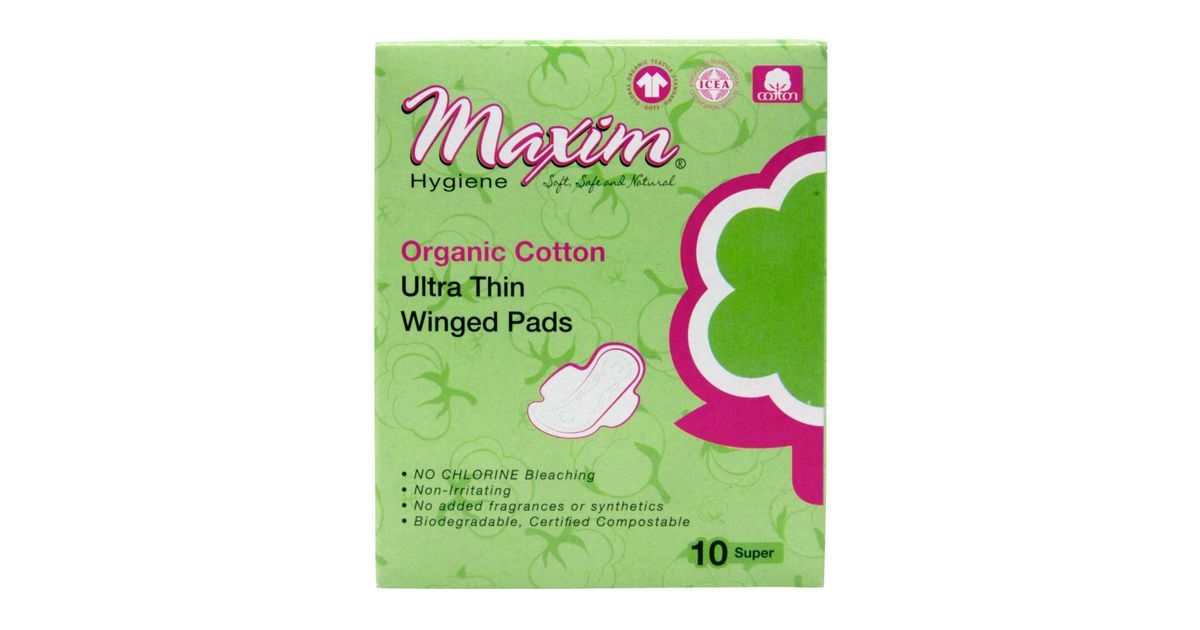 Maxim Hygiene Products Cotton Ultra-Thin Winged Pads, Super, Organic ...