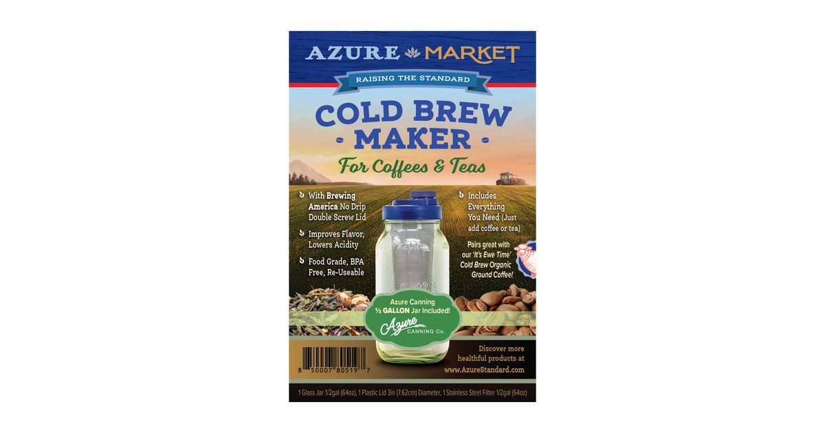 Azure Market Cold Brew Coffee Maker Kit, 1/2 Gallon Jar, Wide Mouth ...