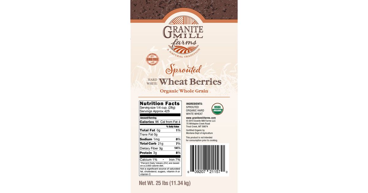 Granite Mill Farms Sprouted Hard White Wheat Berries, Organic - Azure ...