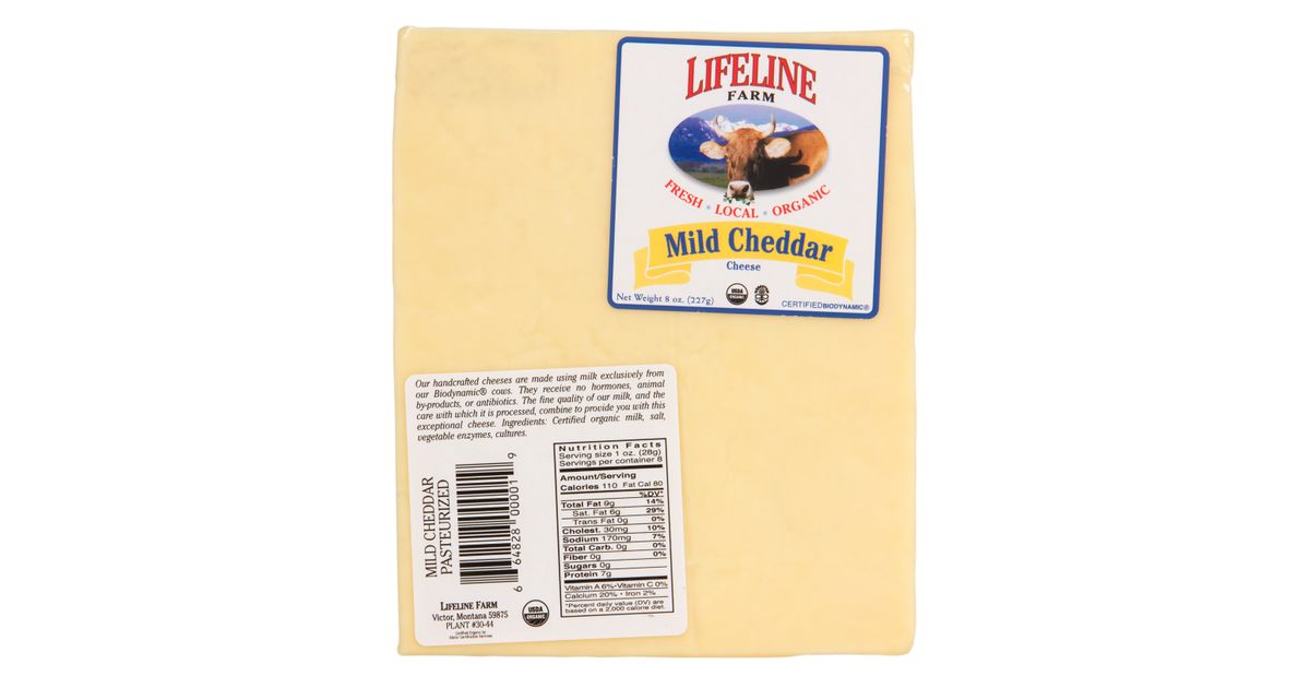 Lifeline Cheddar Cheese, Mild, Organic, Random Weight - Azure Standard