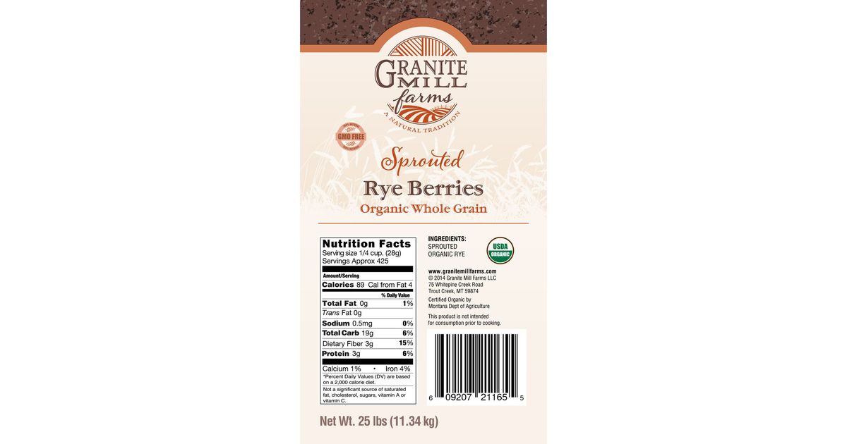 Granite Mill Farms Sprouted Rye Berries, Organic - Azure Standard