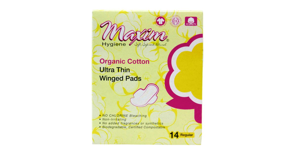 Maxim Hygiene Products Cotton Ultra-Thin Winged Pads, Regular, Organic ...