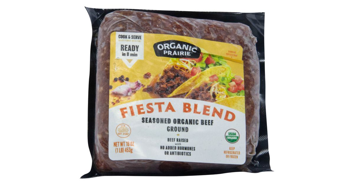 Organic Prairie Ground Beef, Seasoned, Fiesta Blend, Frozen, Organic ...