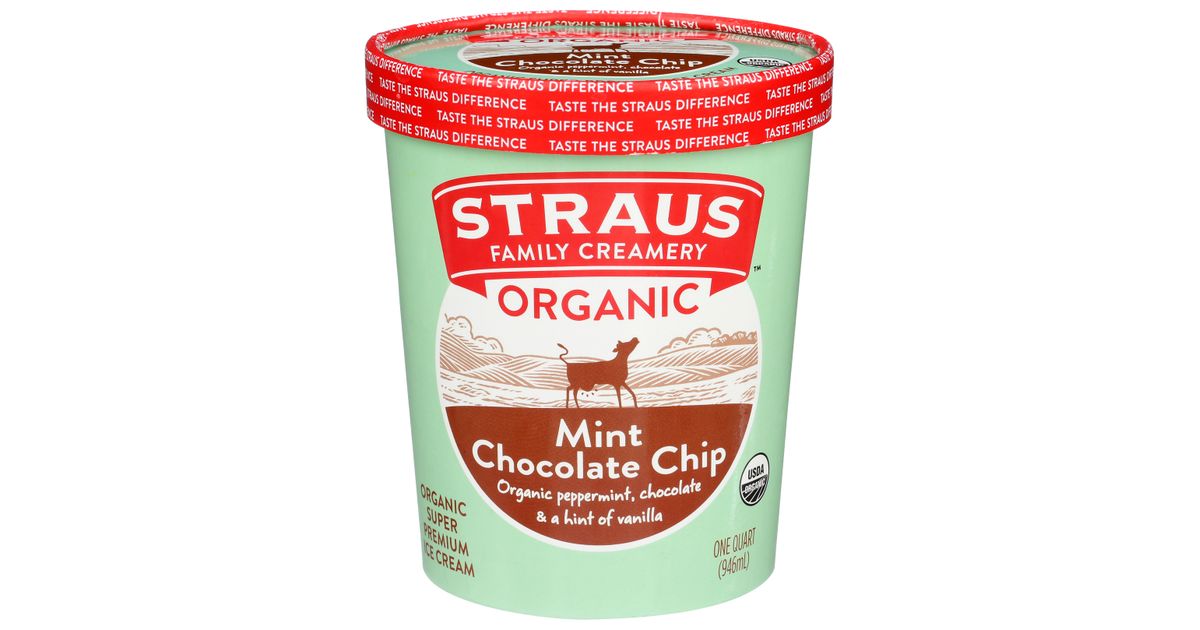 Straus Family Creamery Ice Cream, Mint Chocolate Chip, Organic - Azure ...