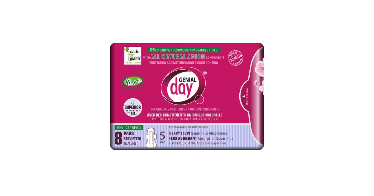 Genial Day Pads, Heavy Flow, Super Absorbent, Eco-Certified - Azure ...