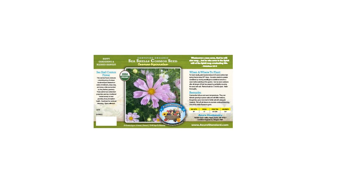 Azure Husbandry Sea Shells Cosmos Seed, Organic - Azure Standard