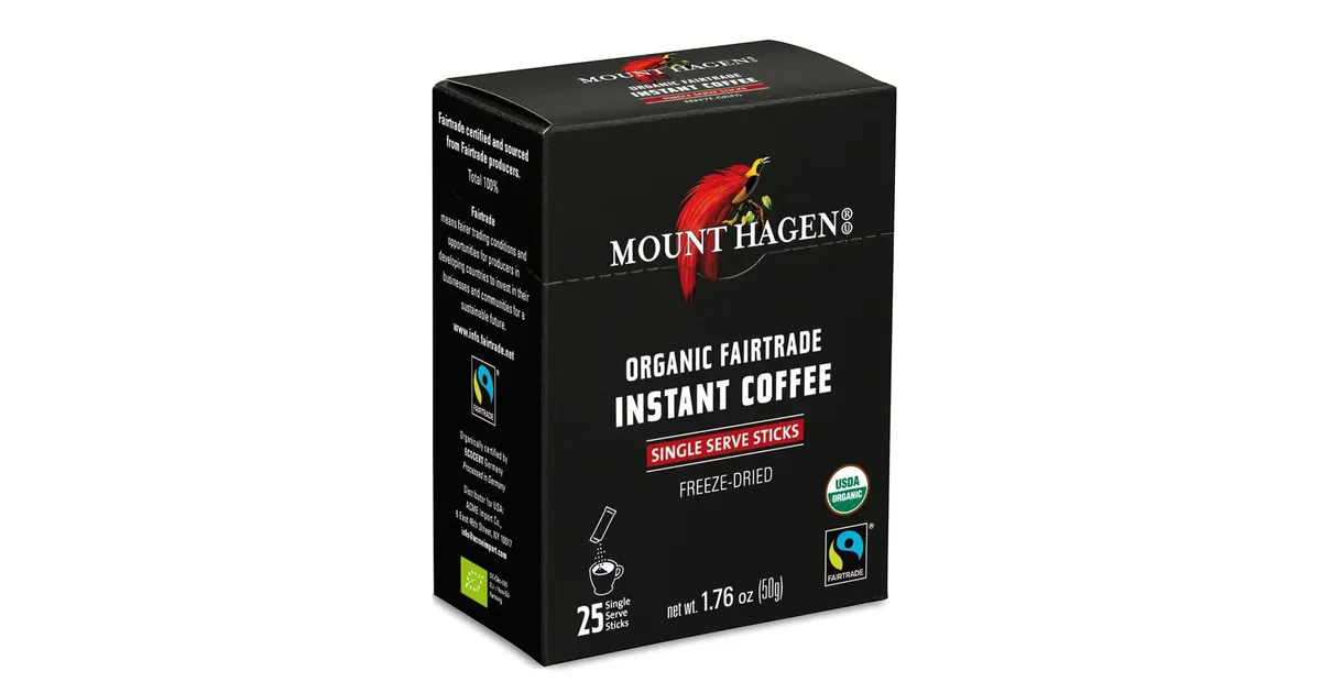 Mount Hagen Instant Coffee, Single-Serve Sticks, Freeze-Dried, Organic ...