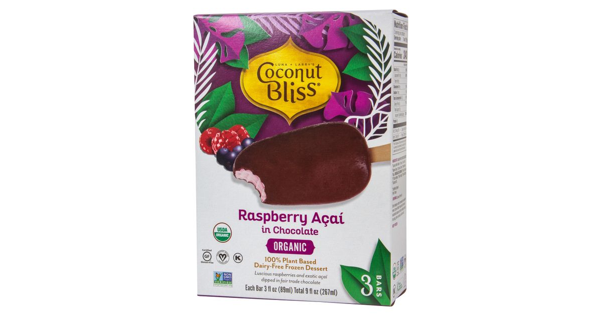Cosmic Bliss Coconut Ice Cream Bar, Raspberry Acai in Chocolate, Frozen ...