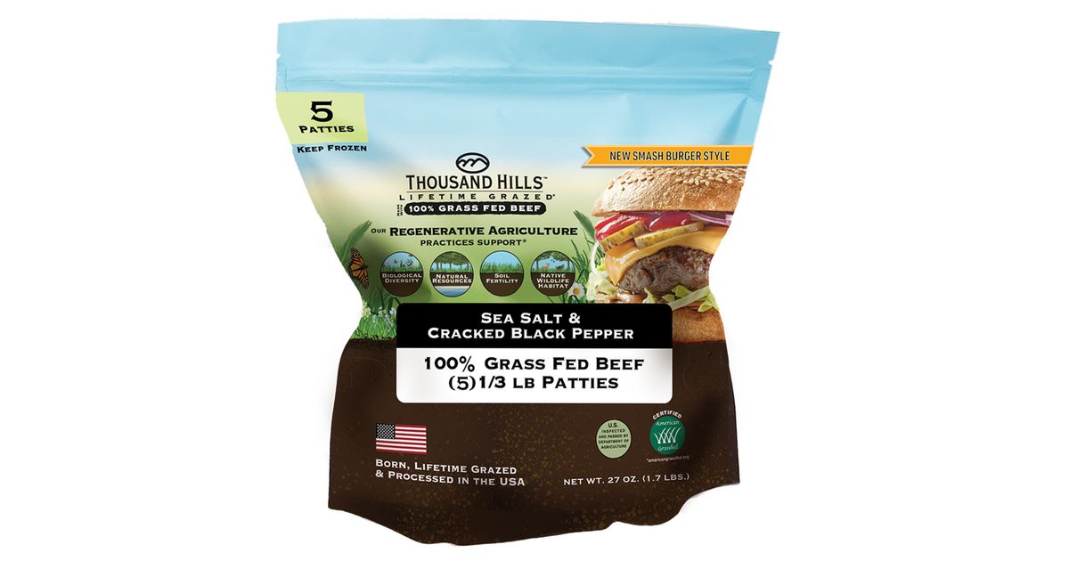 Thousand Hills Beef Patties, Sea Salt & Cracked Black Pepper, Frozen ...
