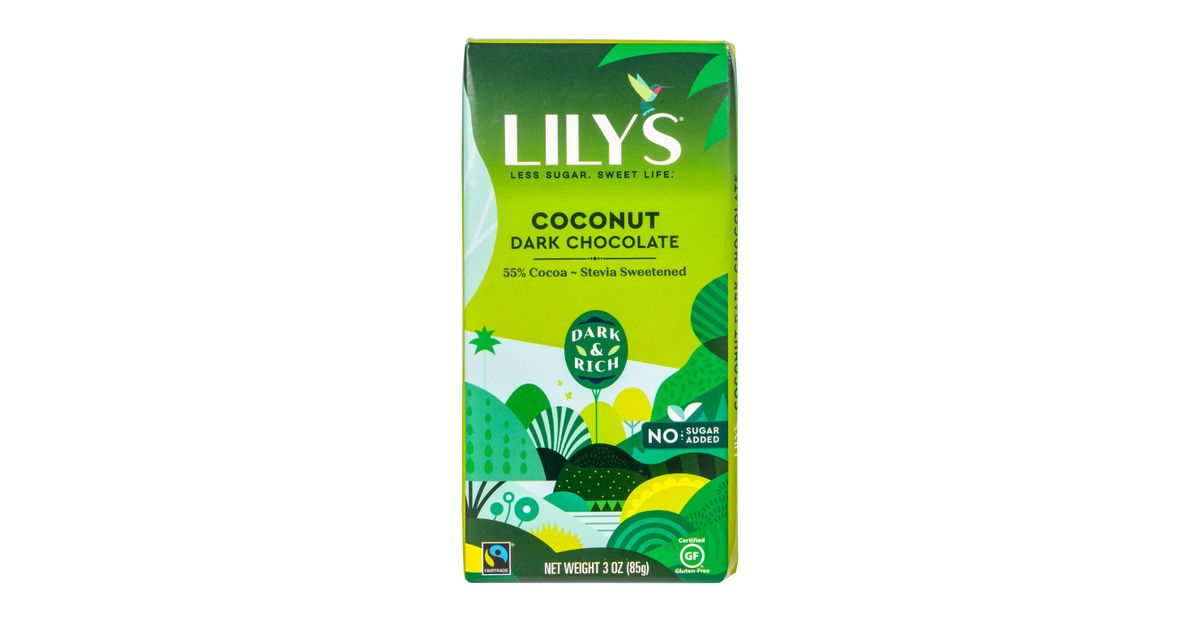 @@Lily's Chocolate Bar, 55% Dark, Coconut, Stevia Sweet - Azure Standard