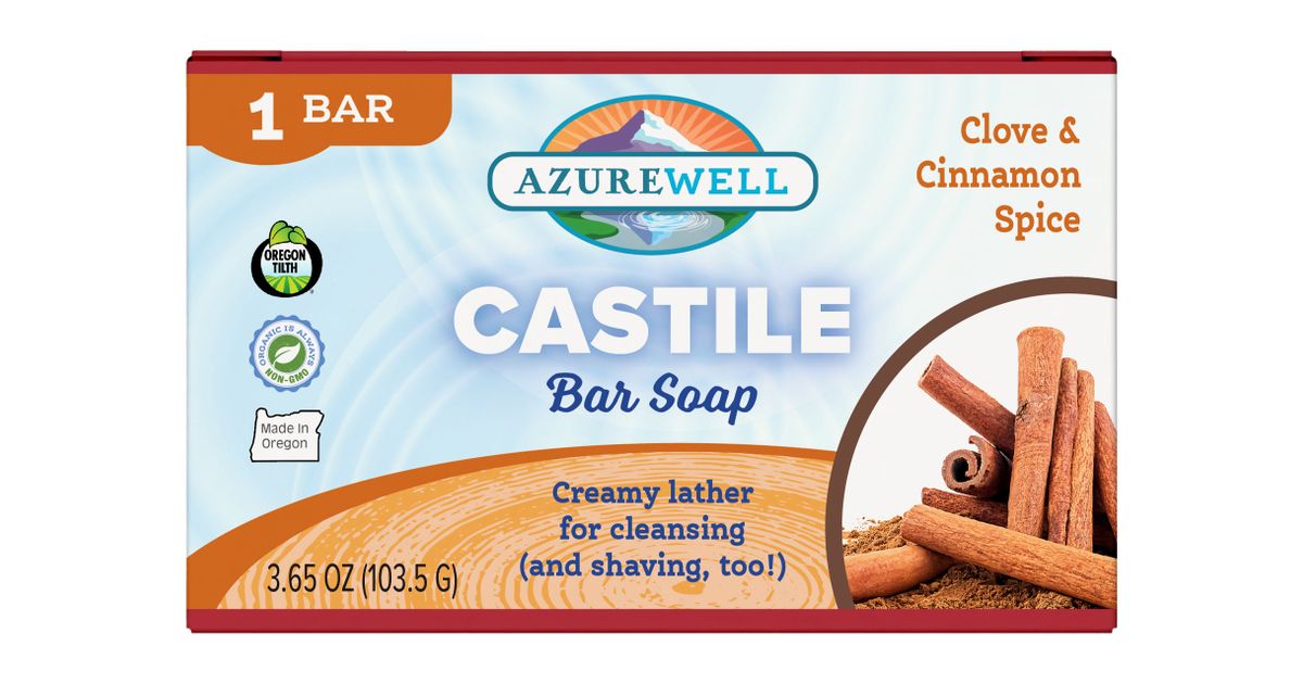 AzureWell Castile Bar Soap, Clove & Cinnamon Spice, Organic - Azure ...