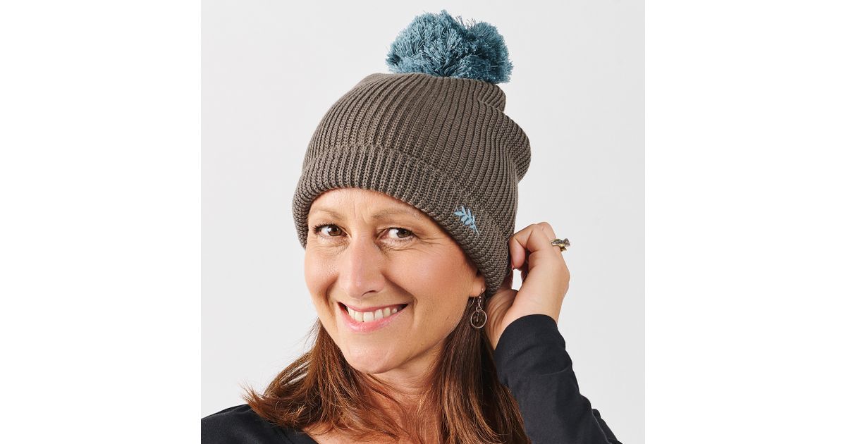 Maggie's Organics Beanie, Steel with Teal Pom - Azure Standard