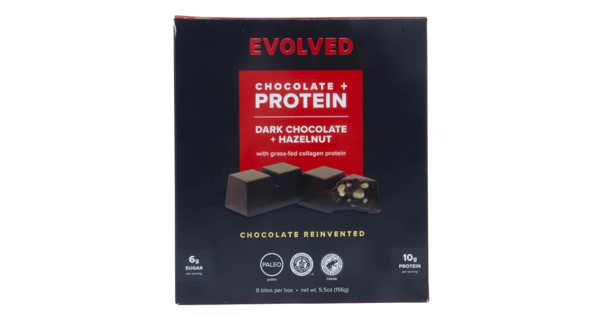 Evolved Chocolate Chocolate & Collagen Bites, Dark Chocolate Hazelnut ...