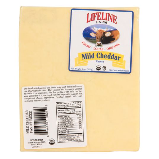 Lifeline Cheddar Cheese, Mild, Organic, Random Weight - Azure Standard