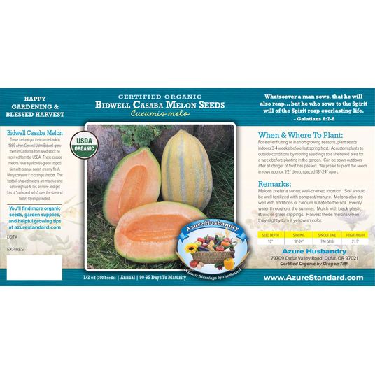 Azure Husbandry Bidwell Casaba Melon Seed, Organic - Azure Standard