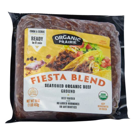 Organic Prairie Ground Beef, Seasoned, Fiesta Blend, Frozen, Organic ...