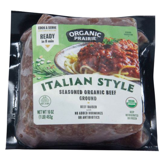 Organic Prairie Ground Beef, Seasoned, Italian Syle, Frozen, Organic ...