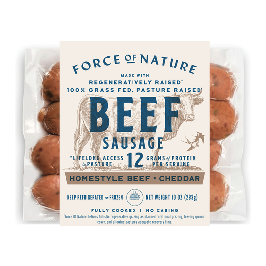 Force of Nature Beef Sausage Links, Homestyle Beef & Cheddar, Grass Fed ...